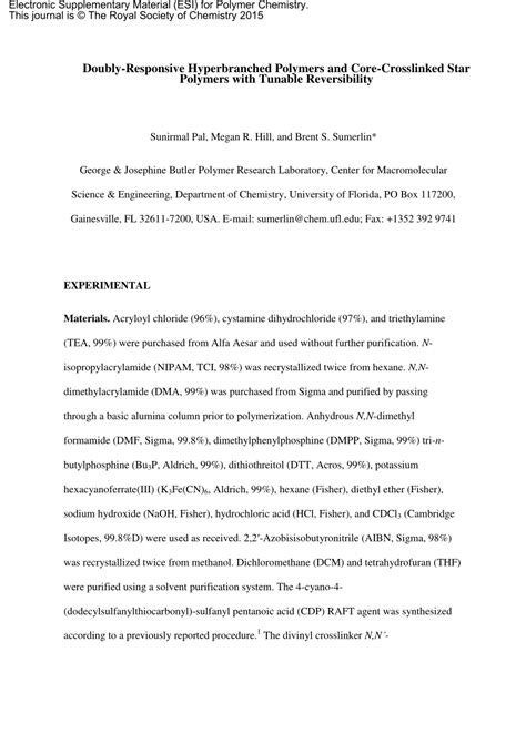 Pdf Doubly Responsive Hyperbranched Polymers And Core Crosslinked Star Polymers With Tunable