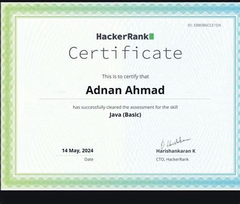 Excited To Announce My Completion Of The Hackerrank Basic Java