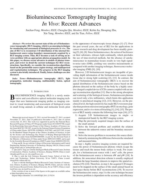 Pdf Bioluminescence Tomography Imaging In Vivo Recent Advances
