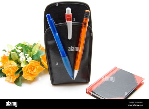 Pencil Pocket With Notebook Stock Photo Alamy