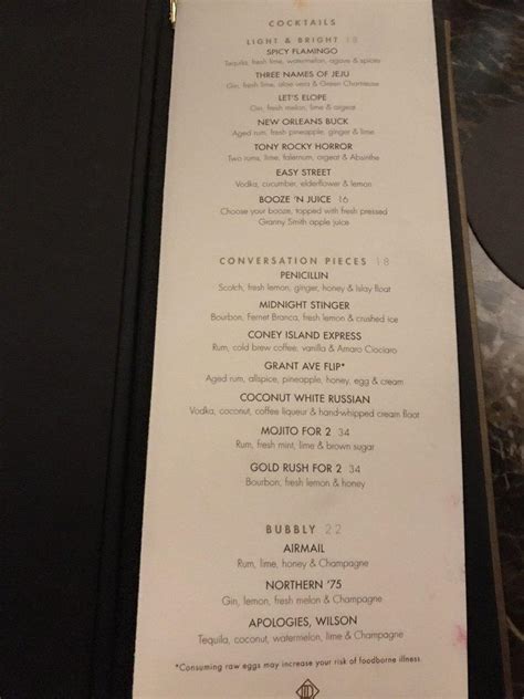 Menu At Juliet Cocktail Room Pub And Bar Las Vegas S Las Vegas Blvd