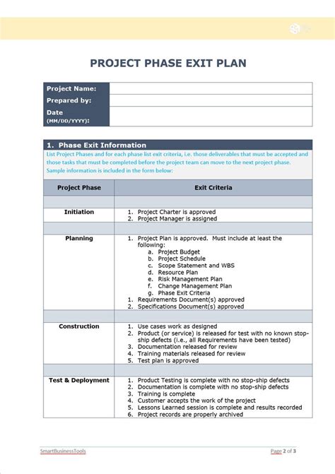 Project Exit Plan Template Etsy