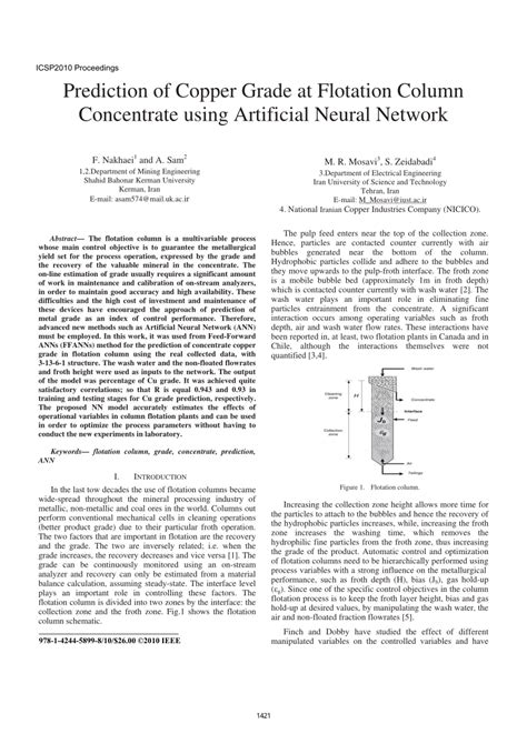 Pdf Prediction Of Copper Grade At Flotation Column Concentrate Using Artificial Neural Network