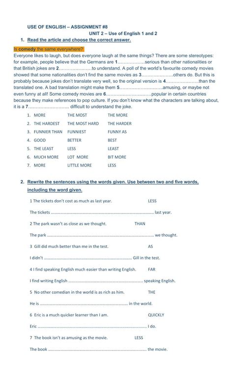 Use Of English Assignment 8 Worksheet Live Worksheets