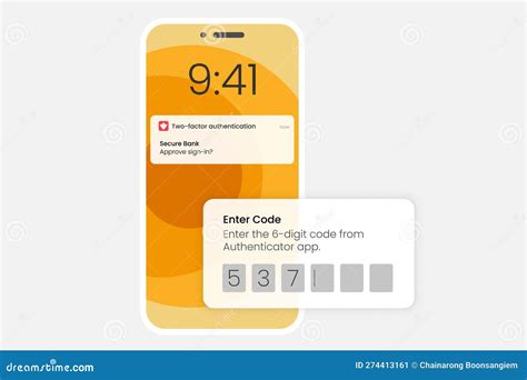 secure sign in with 2 factor authentication on mobile ui template stock