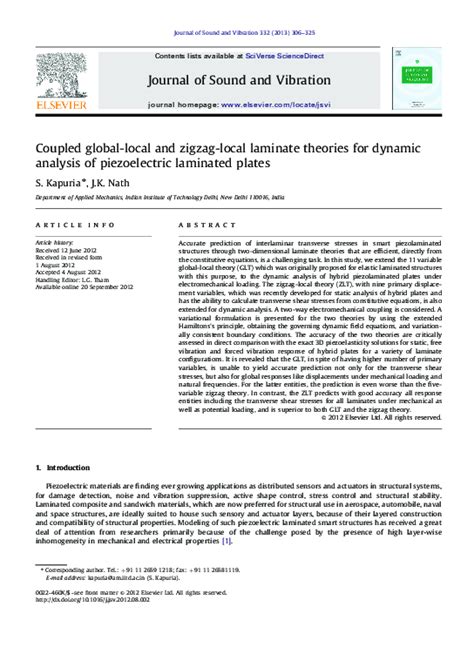 Pdf Coupled Global Local And Zigzag Local Laminate Theories For Dynamic Analysis Of