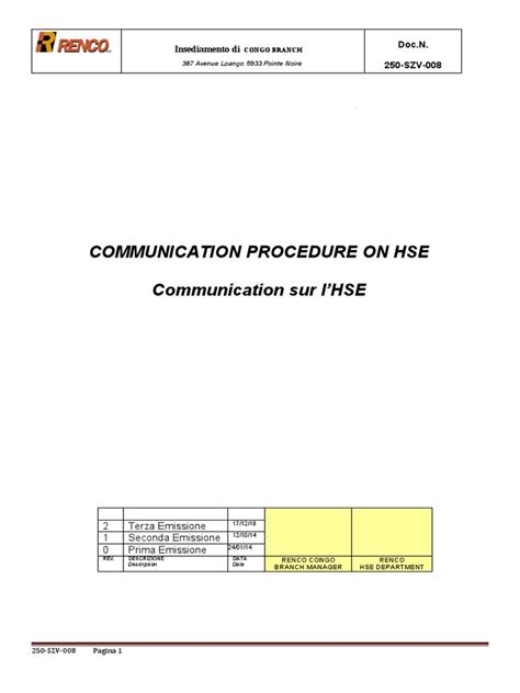 Communication Procedures For Hse Safety Pdf