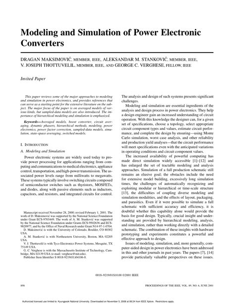 Pdf Modeling And Simulation Of Power Electronic Converters