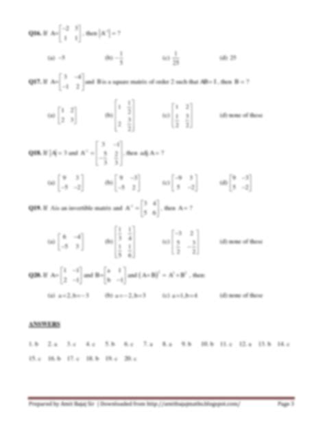 SOLUTION Ch Matrices Multiple Choice Questions With Answers Studypool