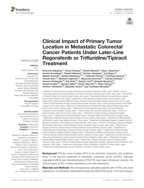 Pdf Clinical Impact Of Primary Tumor Location In Metastatic Colorectal Cancer Patients Under
