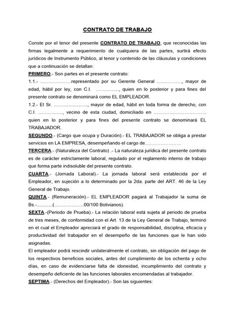 Contrato De Trabajo Formato Pdf