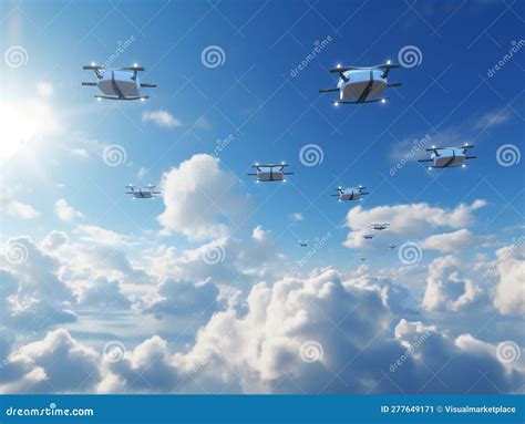 Streamlined Efficiency Autonomous Cargo Drones In Flight Stock Illustration Illustration Of
