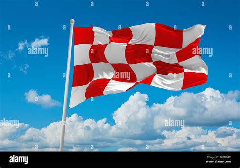 Flag Of Bantu Peoples Bemba People At Cloudy Sky Background Panoramic View Flag Representing