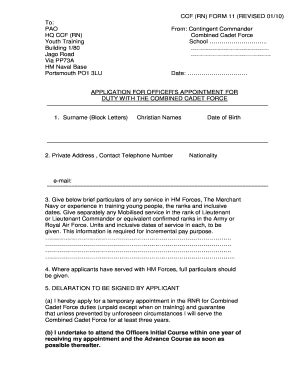 Fillable Online CCF RN FORM 11 REVISED 01 10 To PAO From Vivatek Fax Email Print