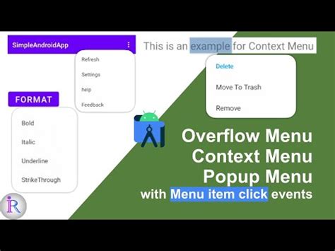 Create Overflow Menu Context Menu Popup Menu In Android Handle Menu Item Click Events YouTube
