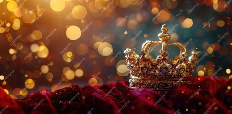 Luxurious Golden Crown On Rich Red Velvet Background With Beautiful