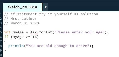 If Statement Mrs Latimer
