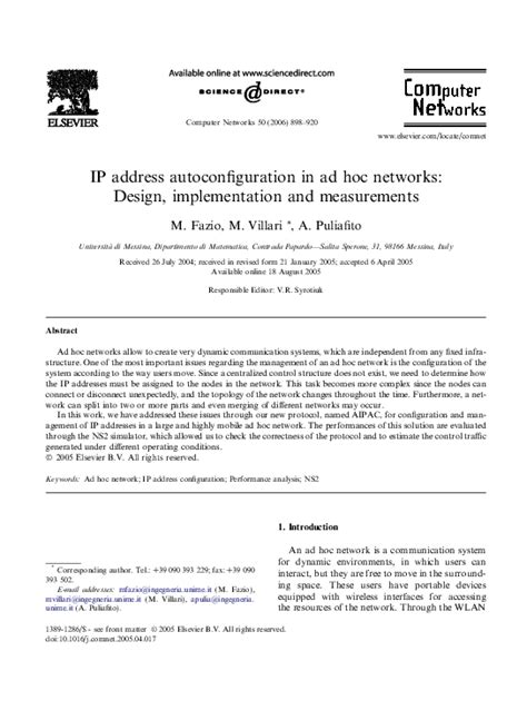 Pdf Ip Address Autoconfiguration In Ad Hoc Networks Design Implementation And Measurements