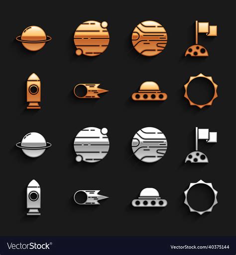 Set Comet Falling Down Fast Moon With Flag Sun Vector Image