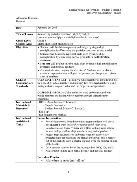 Observation 2 Math Lesson Educational Assessment Classroom