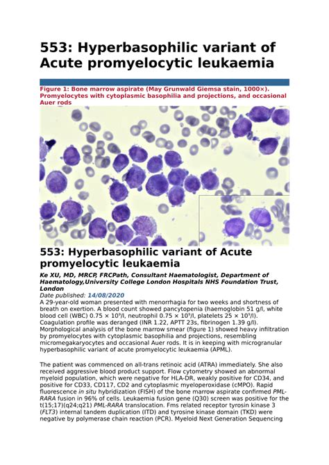Pdf Hyperbasophilic Variant Of Acute Promyelocytic Leukaemia