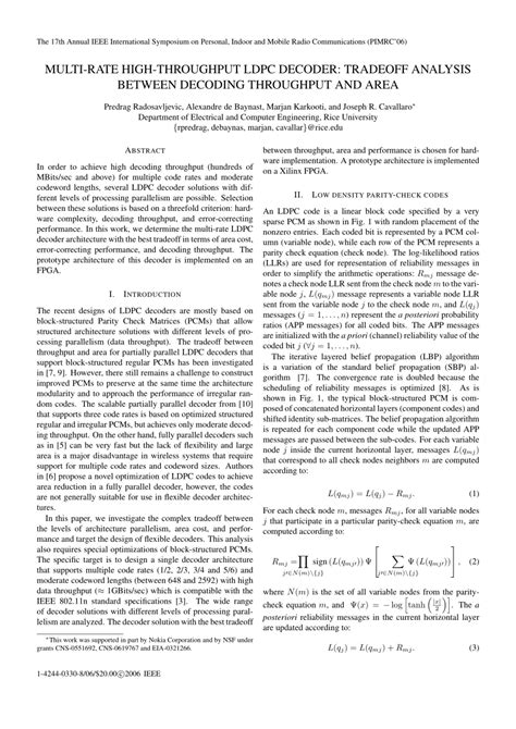 Pdf Multi Rate High Throughput Ldpc Decoder Tradeoff Analysis