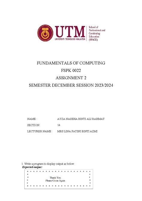 Assignment C Fundamentals Of Computing Fspk 0022 Assignment 2 Semester December Session 2023