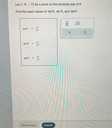 solved let −4 −5 be a point on the terminal side of θ