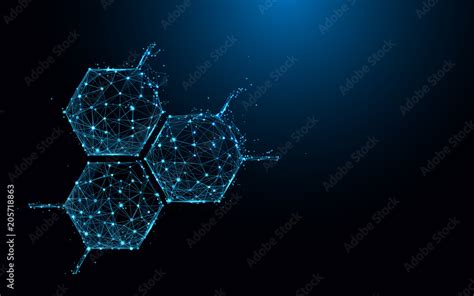 Molecule Structure Icon Form Lines And Triangles Point Connecting Network On Blue Background