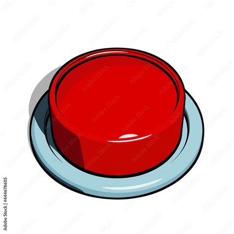 Big Red Push Button In Comic Cartoon Style Vector Illustration Isolated On White Background