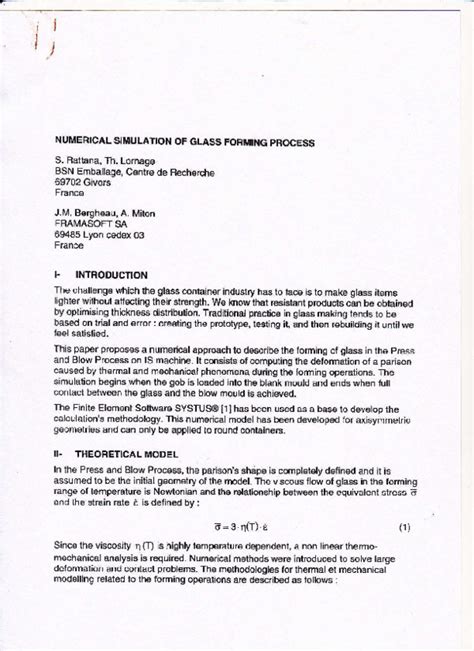 Pdf Numerical Simulation Of Glass Forming Process