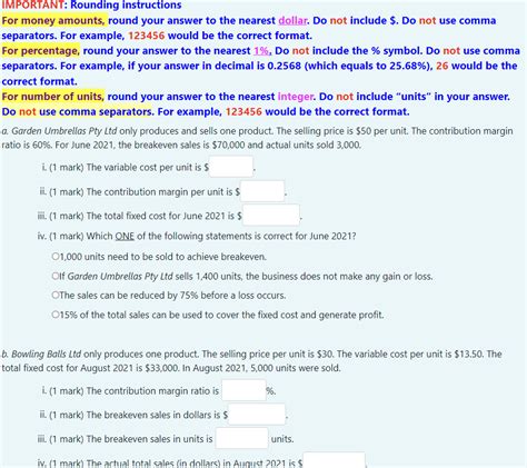 Solved IMPORTANT Rounding Instructions For Money Amounts Chegg Com