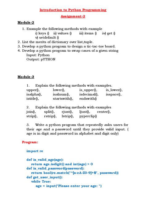Python Assignment 2 Comprehensive Guide To Python Methods And Programs