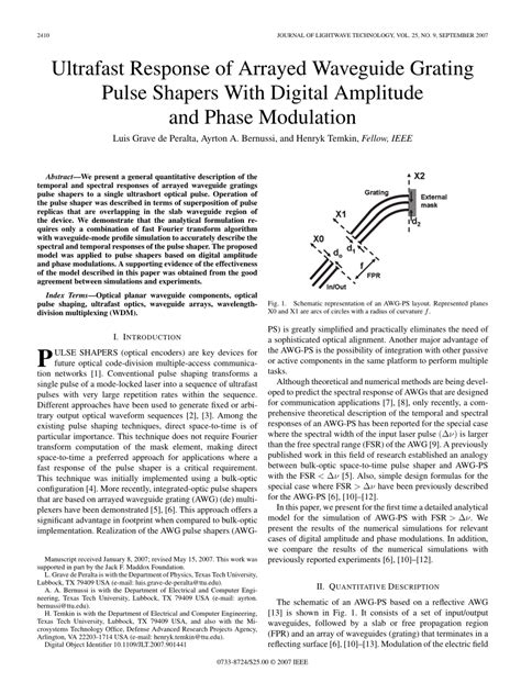 Pdf Ultrafast Response Of Arrayed Waveguide Grating Pulse Shapers With Digital Amplitude And