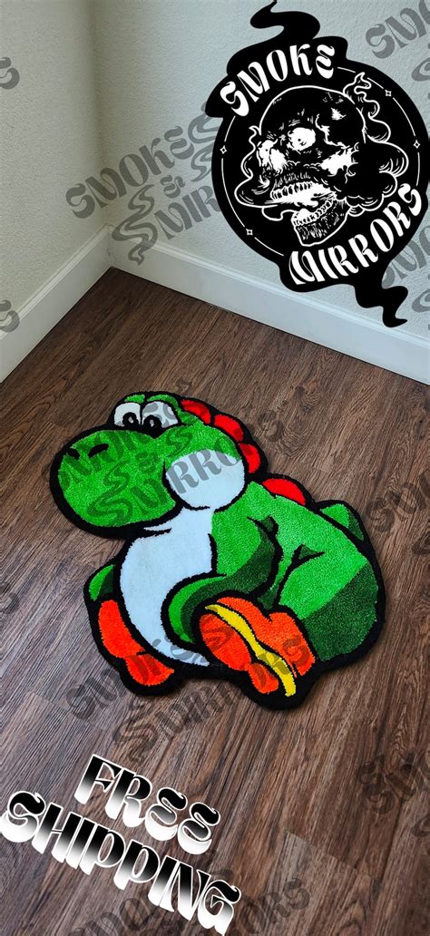 Chunky Yoshi Tufted Rug Free Shipping Handmade Decor Nintendo For Him Birthday Retro Etsy