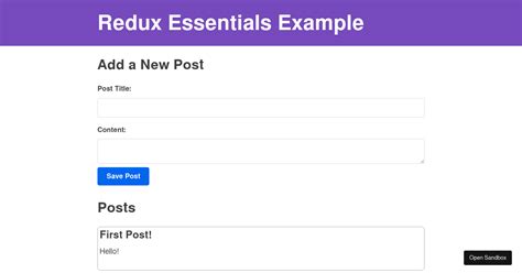 Redux Essentials Example Codesandbox