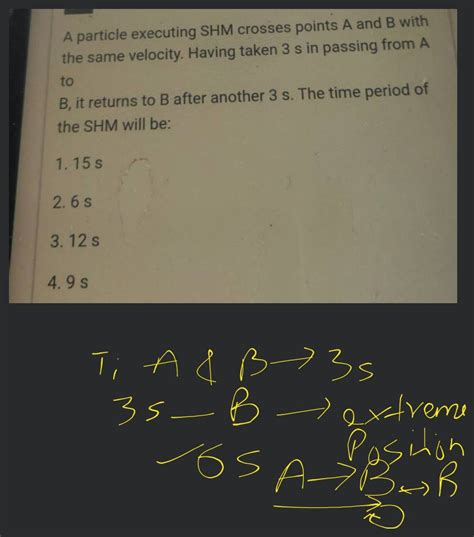 A Particle Executing SHM Crosses Points A And B With The Same Velocity H