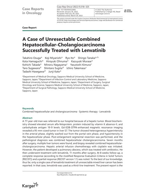 Pdf A Case Of Unresectable Combined Hepatocellular Cholangiocarcinoma