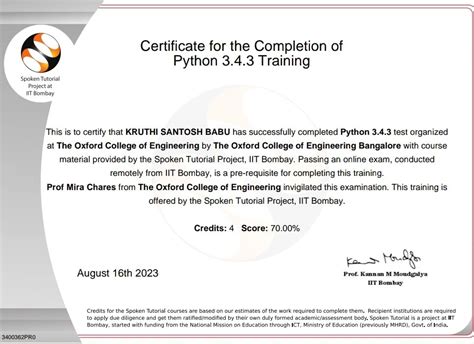 Successful Completed Python 343 Kruthi S