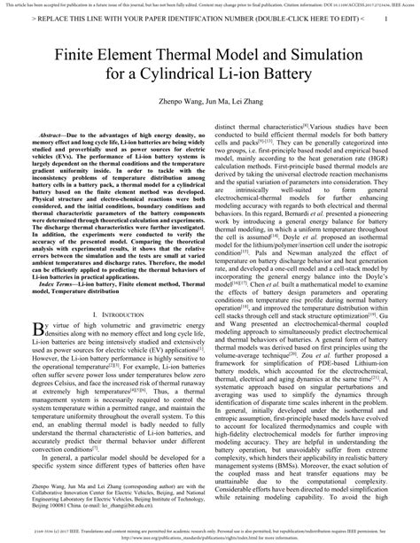 Pdf Finite Element Thermal Model And Simulation For A Cylindrical Li
