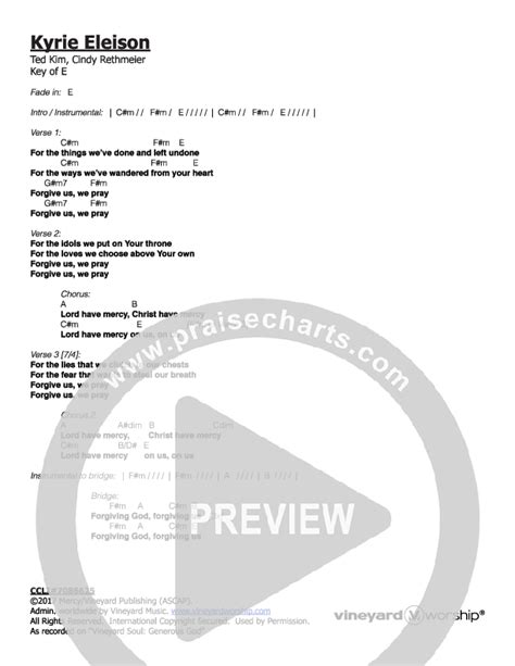 Kyrie Eleison Chords Pdf Vineyard Music Praisecharts