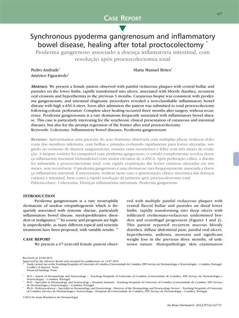 Pdf Synchronous Pyoderma Gangrenosum And Inflammatory Bowel Disease Healing After Total