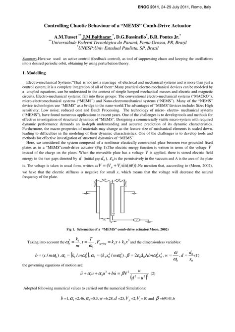 PDF Controlling Chaotic Behaviour Of A MEMS Comb Drive Actuator
