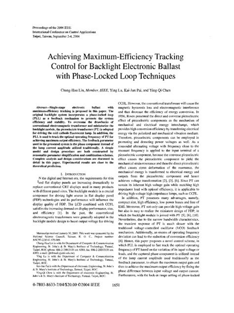 Achieving Maximum Efficiency Tracking Control For Backlight Electronic Ballast With Phase Locked