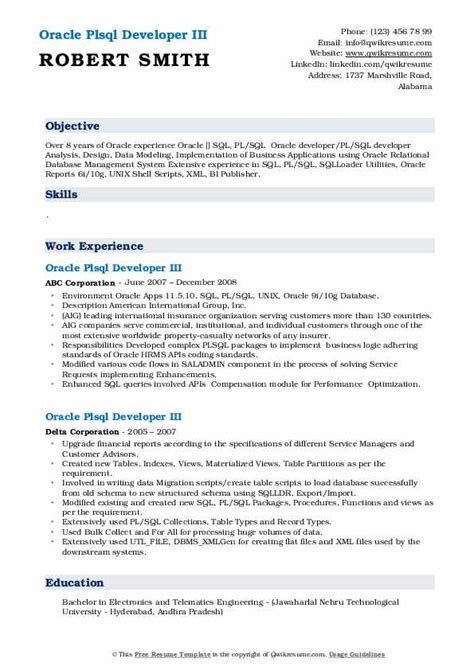 10 Oracle PLSQL Developer Resume Samples Templates For 2025