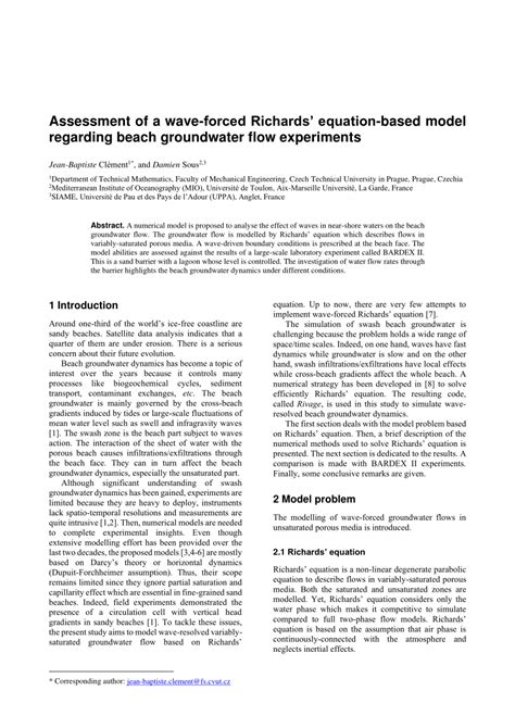 Pdf Assessment Of A Wave Forced Richards Equation Based Model