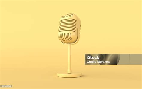 복고풍 콘서트 또는 라디오 마이크 현실적인 3d 렌더링 노란색 배경의 노란색 마이크 입체 이미지에 대한 스톡 사진 및 기타 이미지 입체 이미지 마이크 라디오 Istock