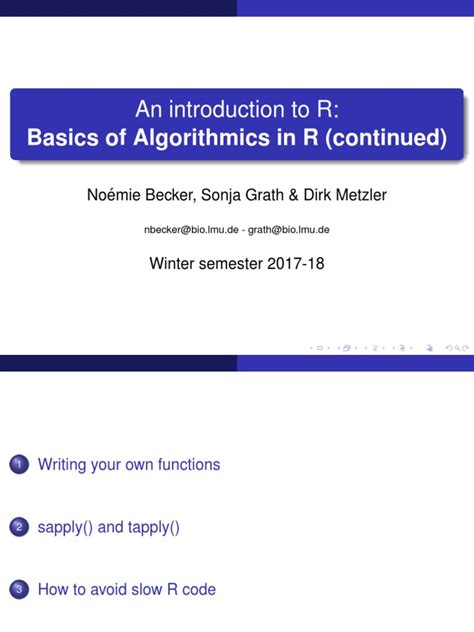 An Introduction To R Basics Of Algorithmics In R Continued Pdf
