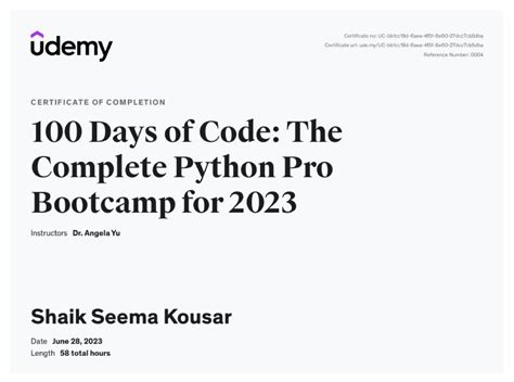 Completed 100 Days Of Code Python Pro Bootcamp Shaik Seema Kousar