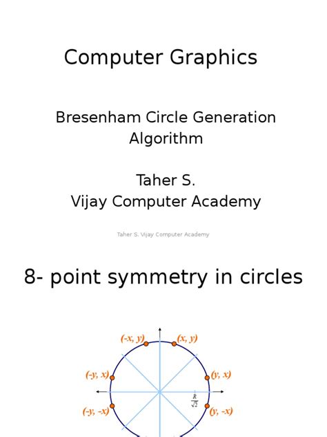 Computer Graphics Bresenham Circle Generation Algorithm Taher S Vijay